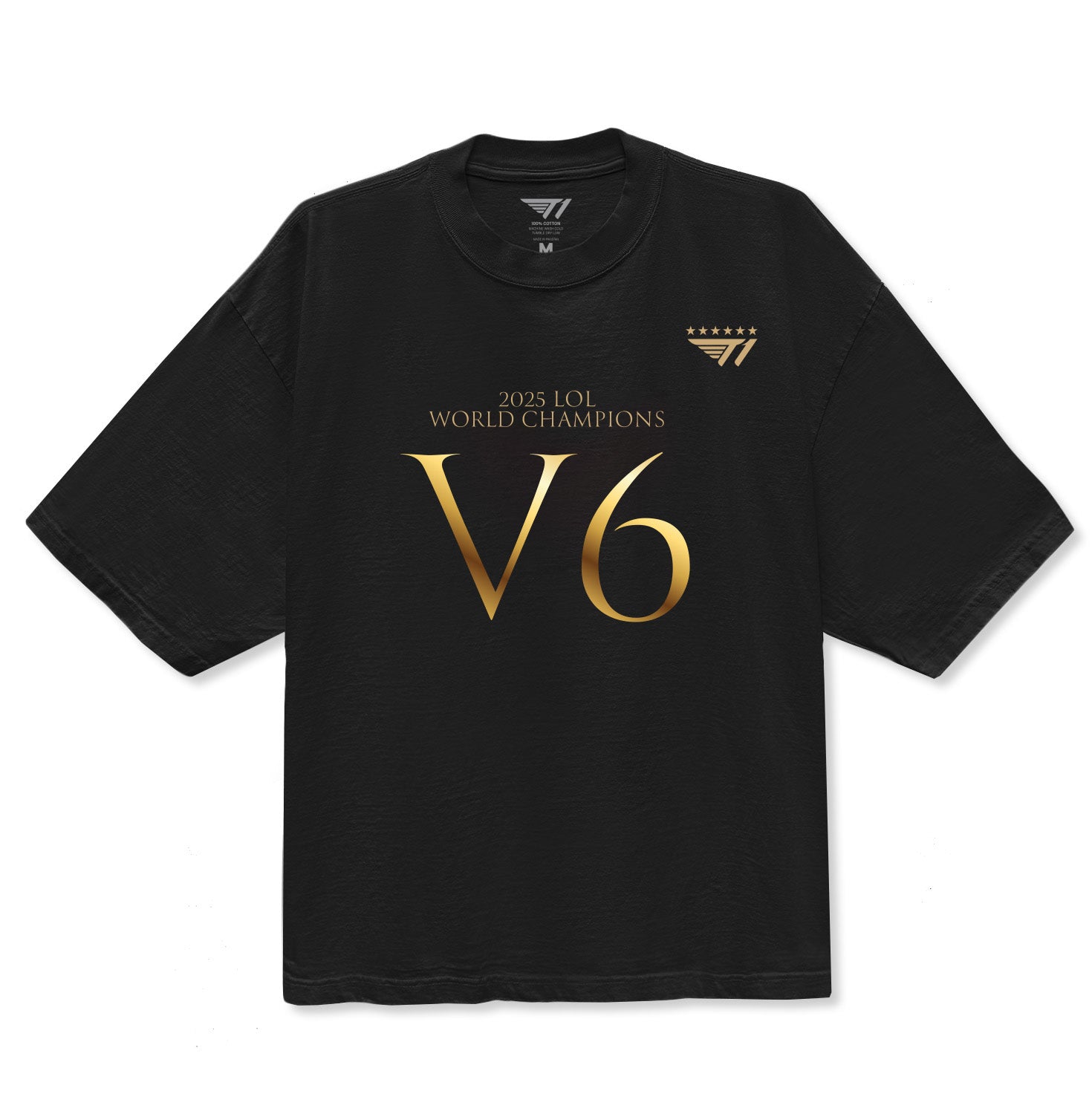 T1 2025 World Champions V6 Drop Shoulder T-Shirt- Black – T1 Shop